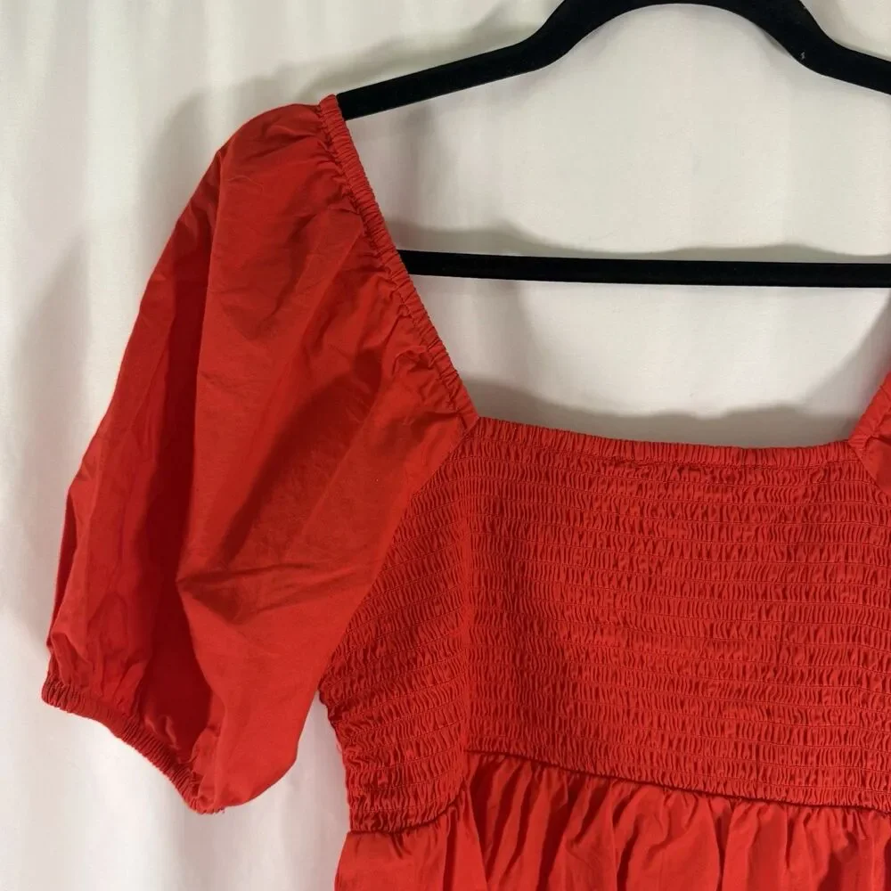 LOFT | Tops | Loft Blouse Womens Petite Small Red Square Neck Puff ...
